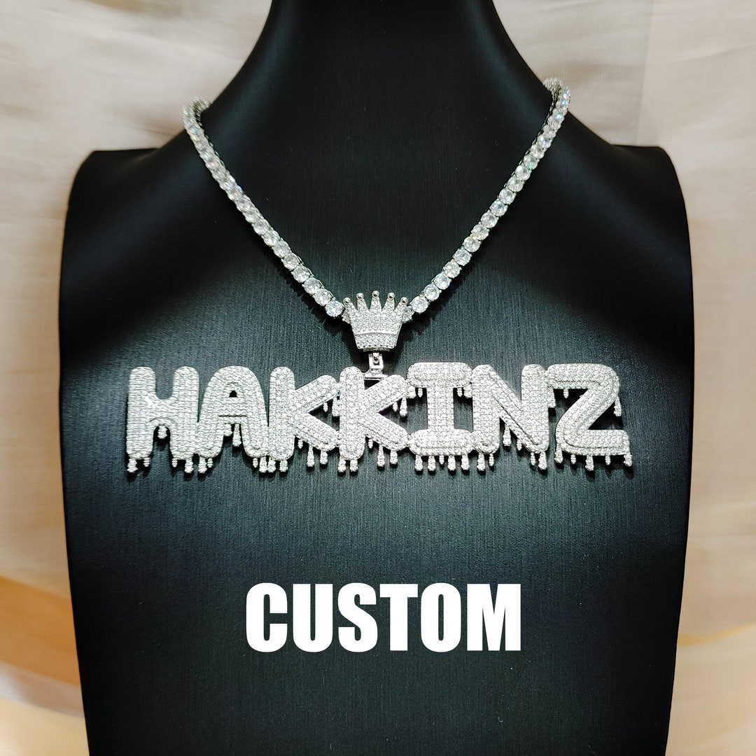 Custom Icy Dripping Letters Nameplate Pendants, Bling Hip Hop Necklace ...