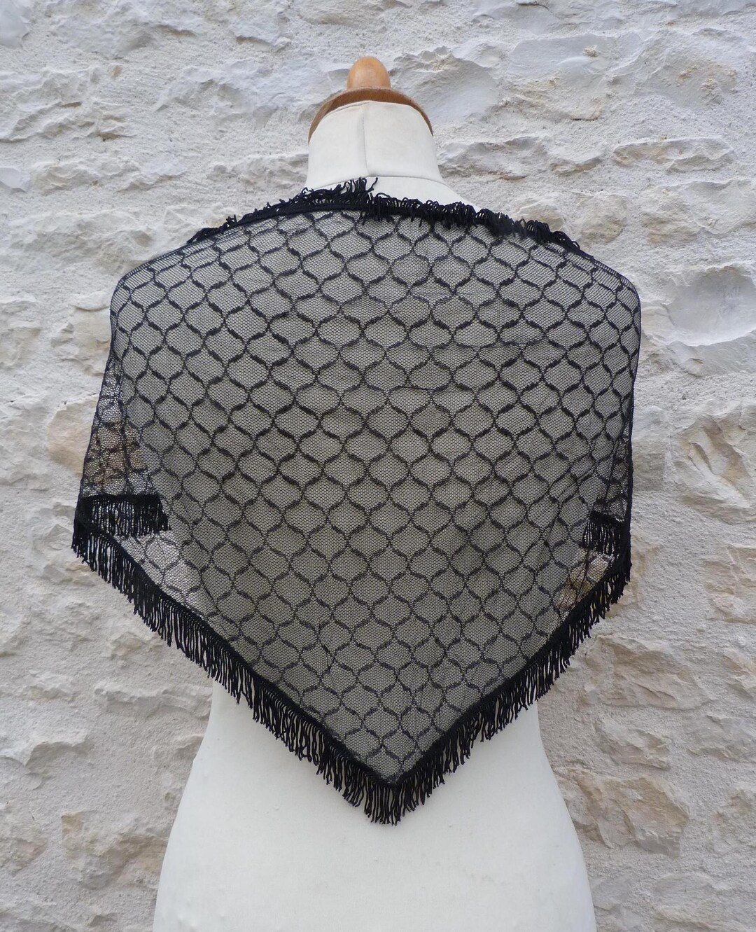 Vintage Old French Mantilla Black Lace Scarf With Fringes All Around - Etsy