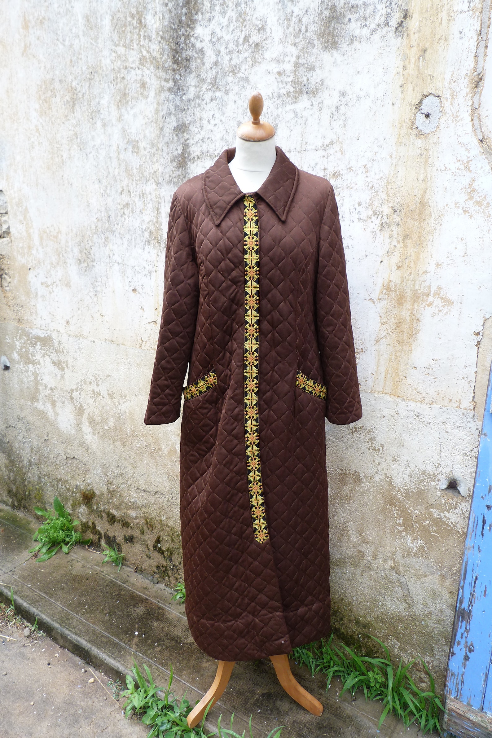 Vintage 1960/1970 French Quilted Brown Robe With Folk Trims - Etsy