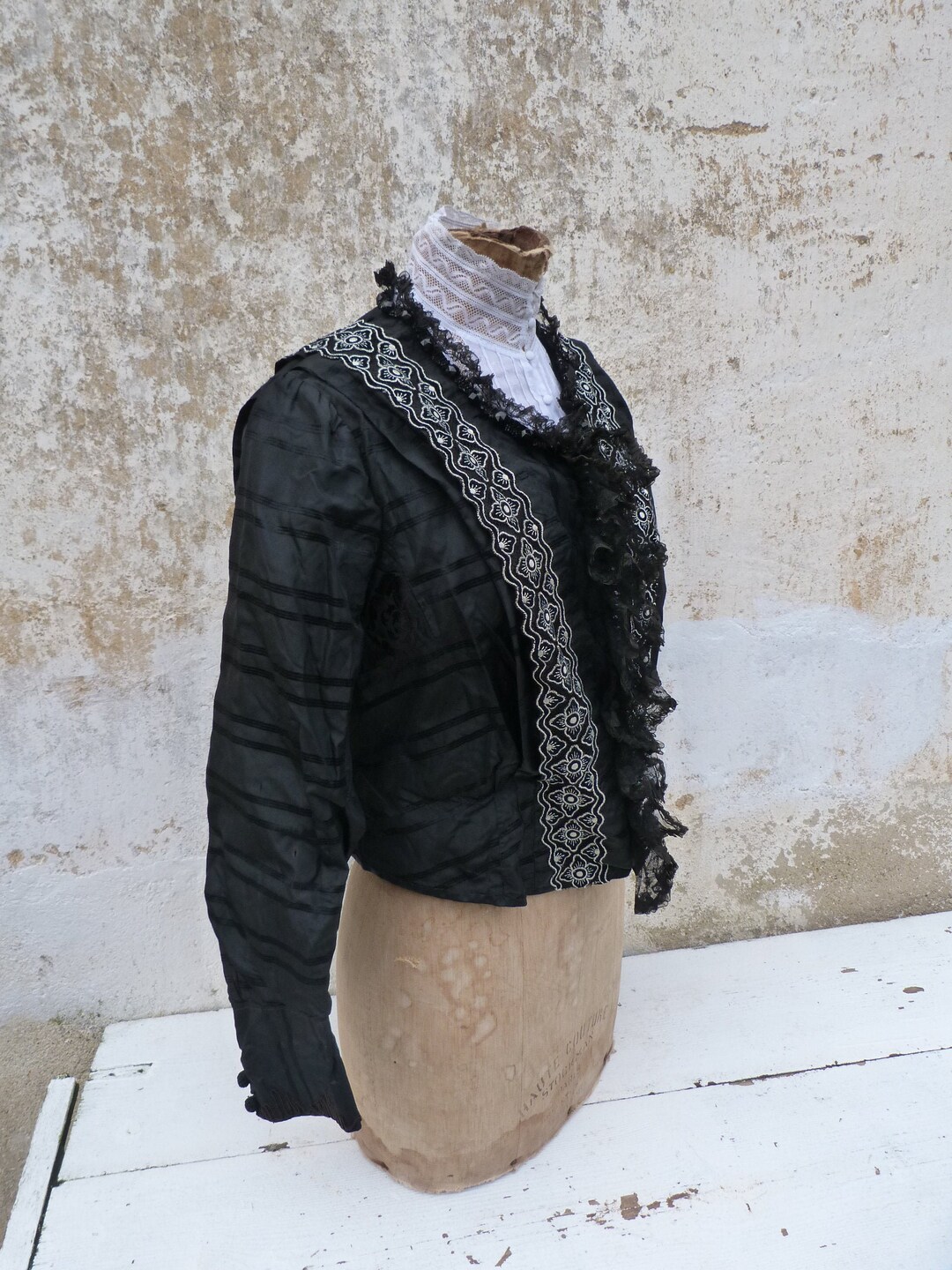 Vintage Antique 1900 Edwardian Old French Black Silk With White Lace ...