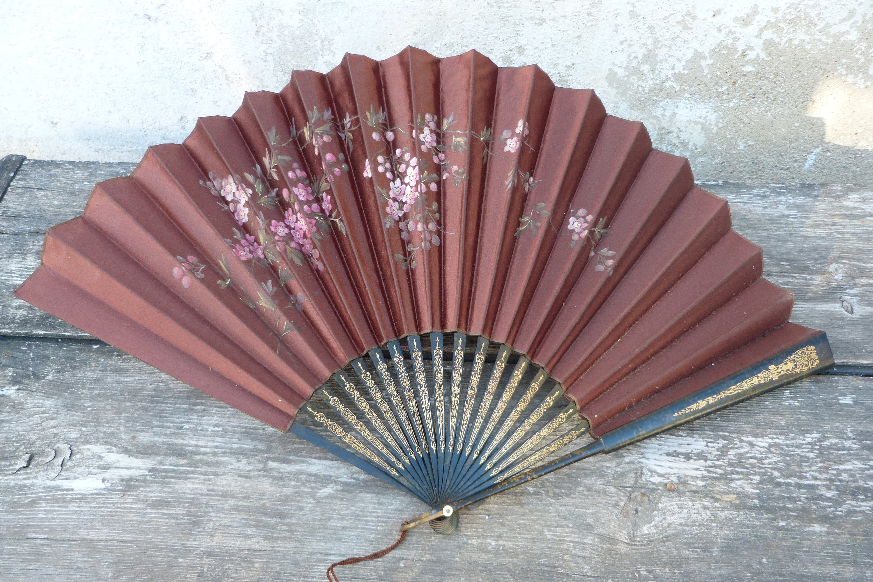 Vintage Old French Victorian Cut Out Wood & Painted Silk Large | Etsy