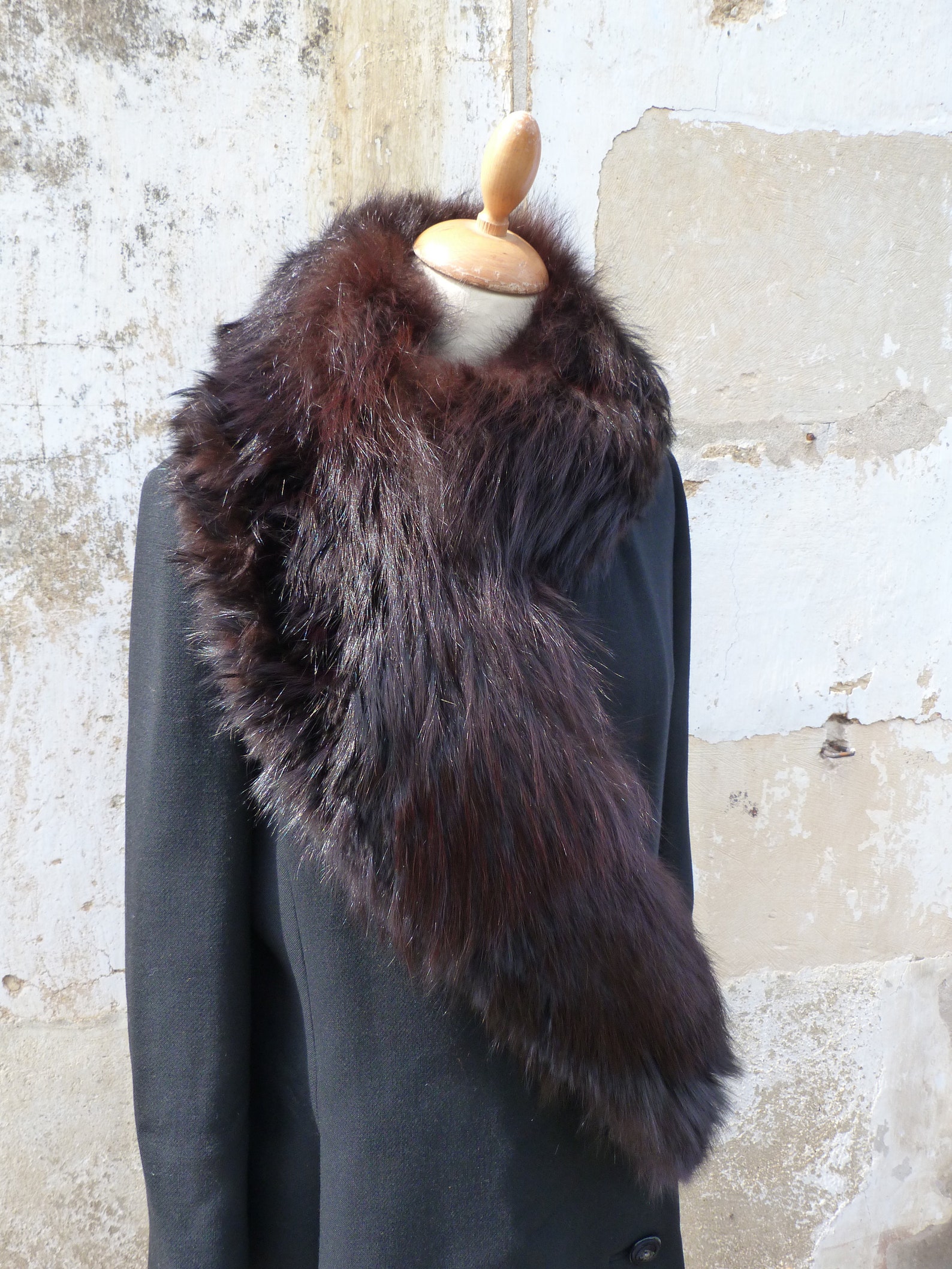 Vintage Old French Fox Fur Collar Coat Black Wool - Etsy