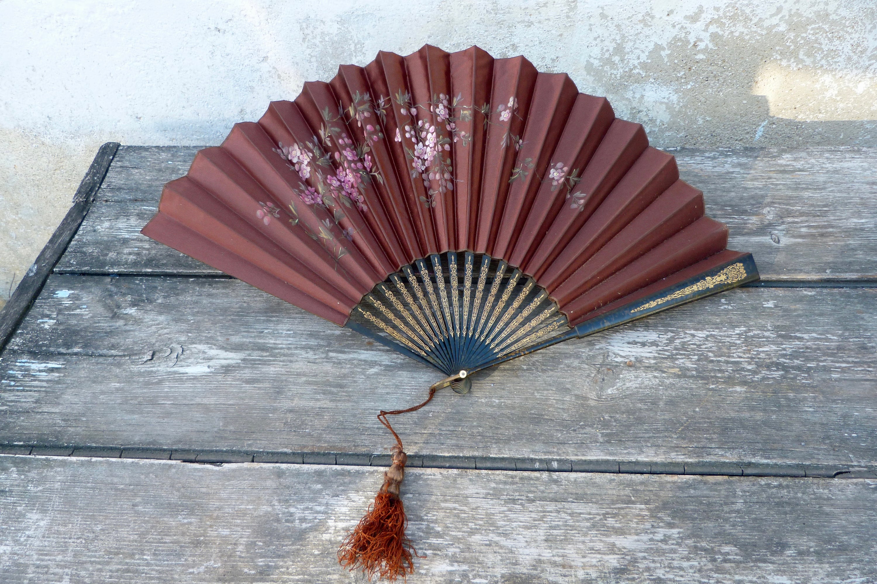 Vintage Old French Victorian Cut Out Wood & Painted Silk Large | Etsy