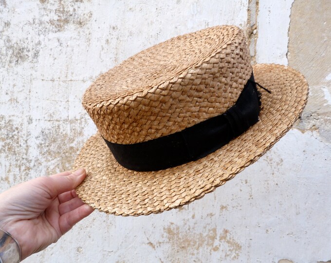 Vintage 1900s French Straw Boater Hat - Etsy