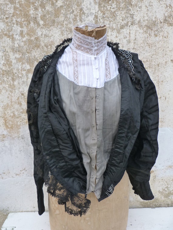 Vintage Antique 1900 Edwardian old French black silk … - Gem