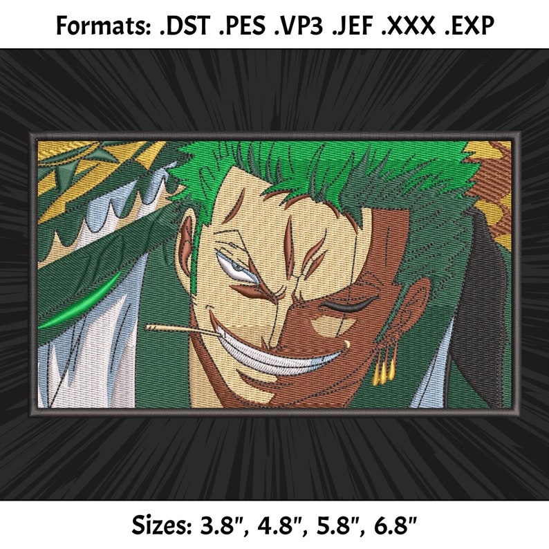 Embroidery Roronoa Zoro Design 57 Anime One Piece Inspired, Digital ...