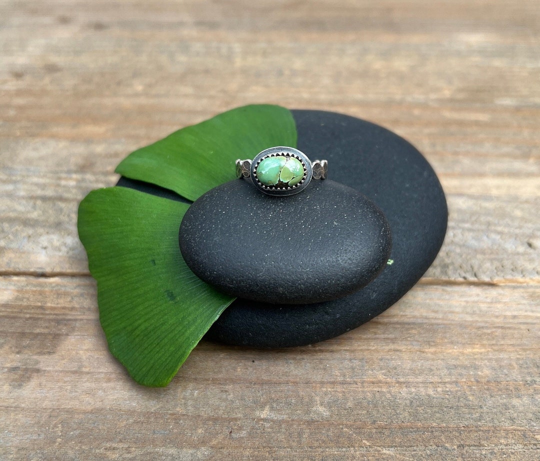 Green Hubei Turquoise Pebble Ring in Sterling Sz. 7.5 - Etsy