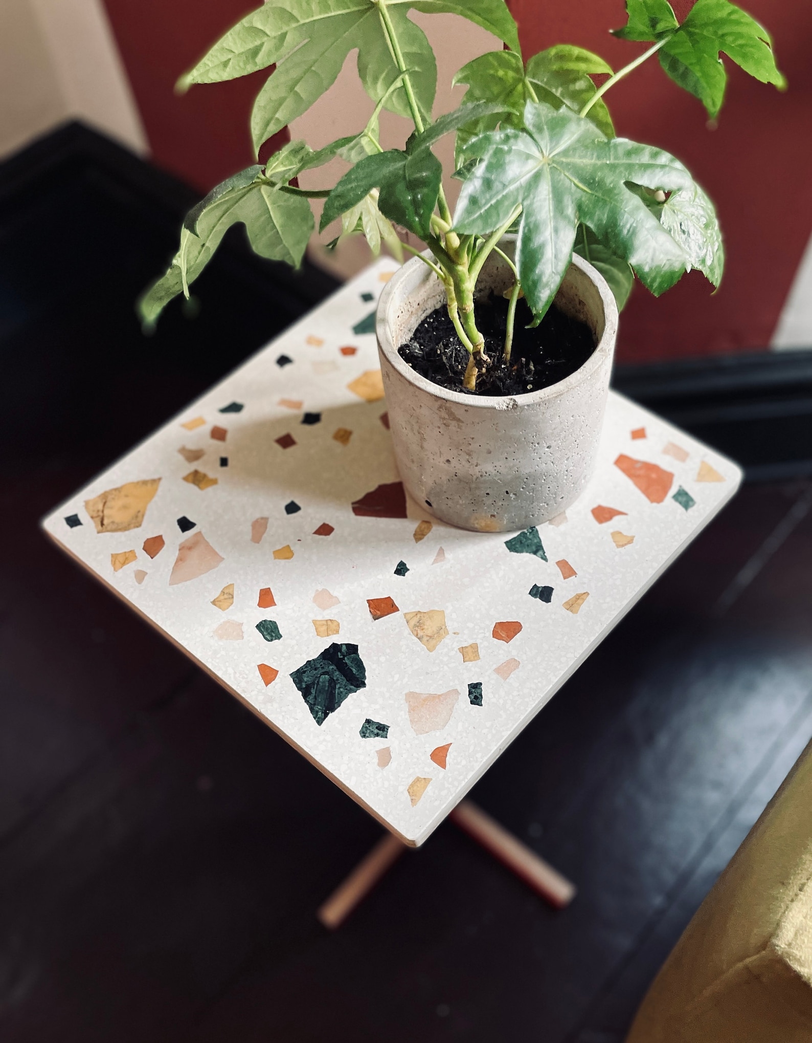 Terrazzo Side Table Solid Real Terrazzo & Poppy Red Birch Occasional ...