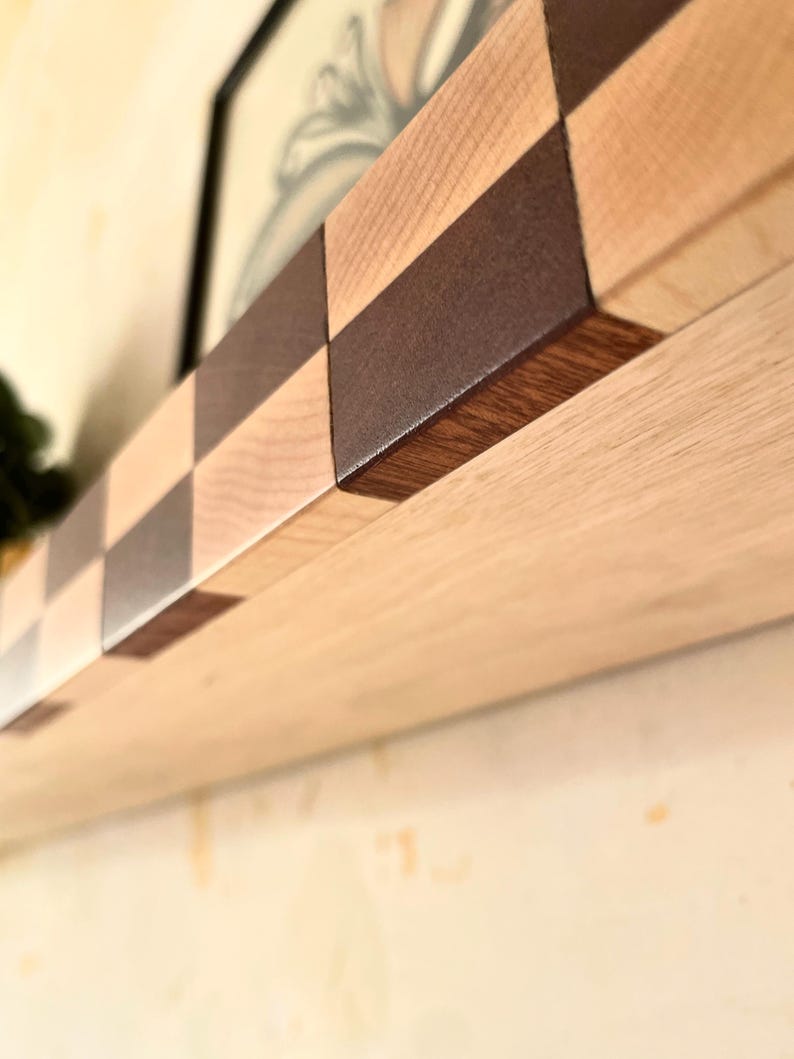 Checkerboard Maple & Sapele Marquetry Mid Century Wall Shelf | Maximal ...