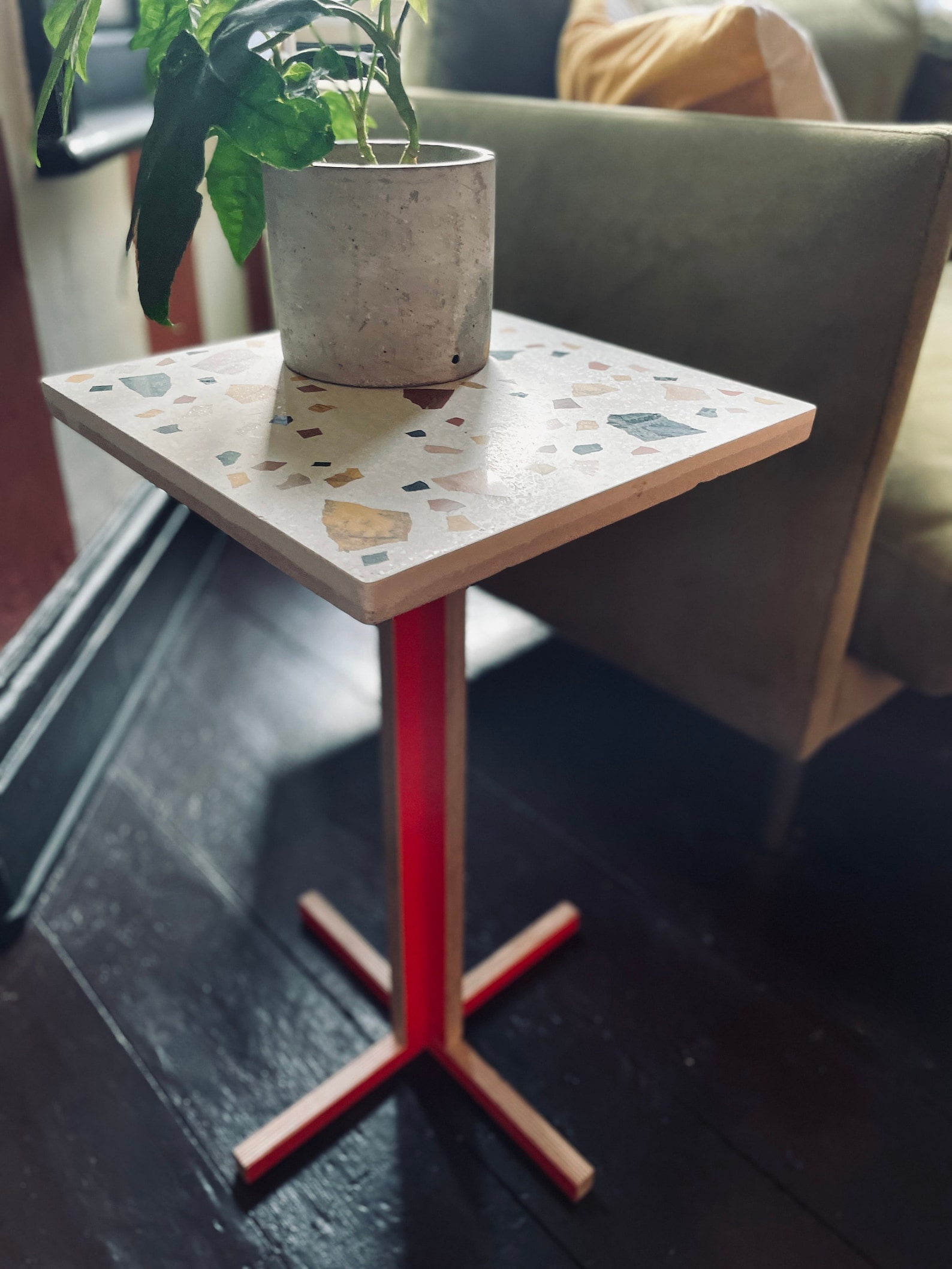 Terrazzo Side Table Solid Real Terrazzo & Poppy Red Birch Occasional ...