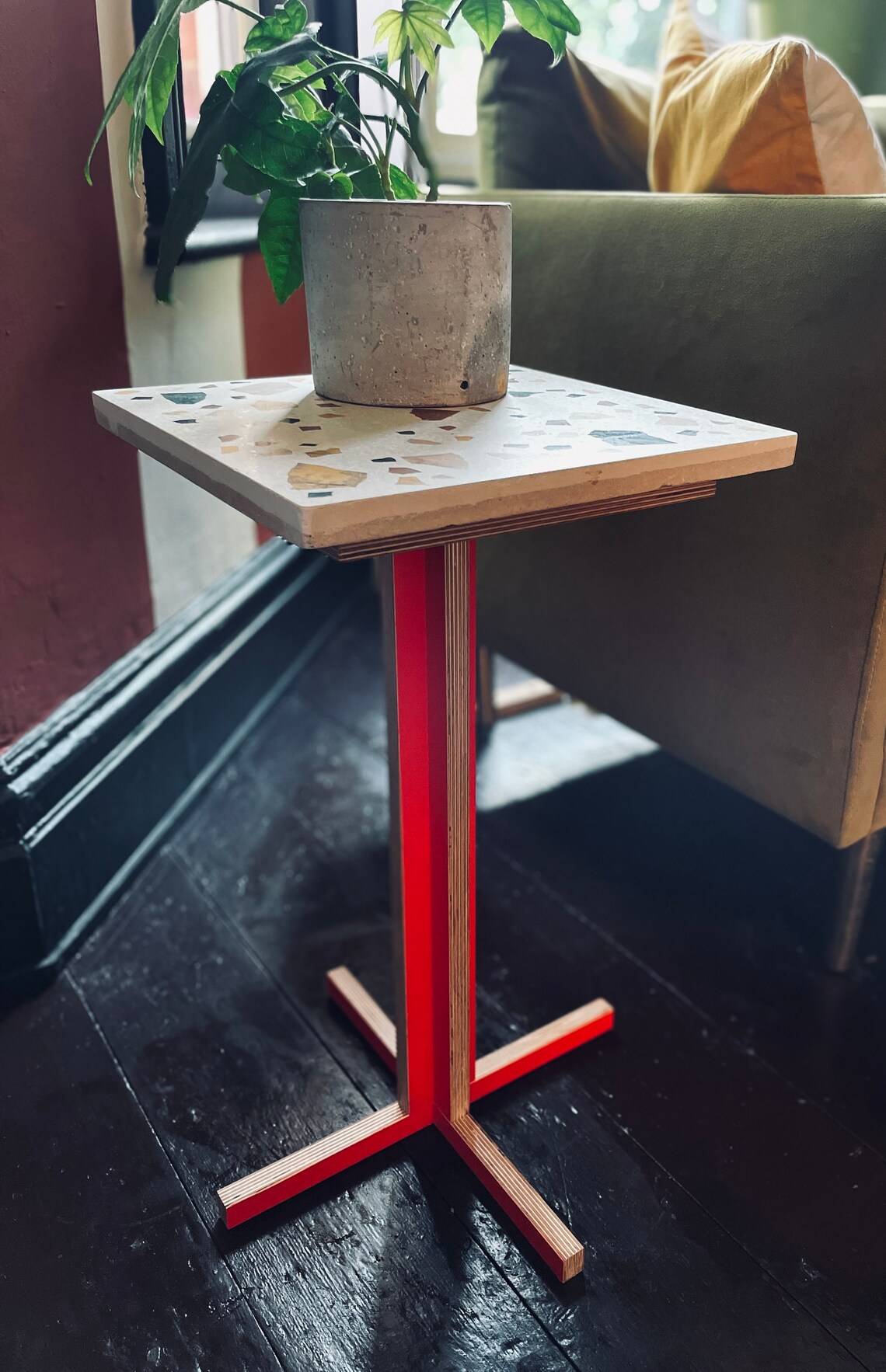 Terrazzo Side Table Solid Real Terrazzo & Poppy Red Birch Occasional ...