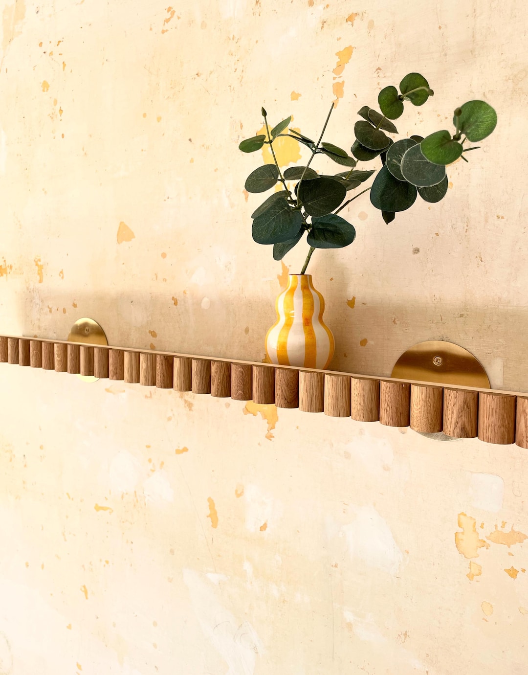 Scalloped Oak & Brass Art Deco Floating Shelf | Scalloped Wall Shelf ...
