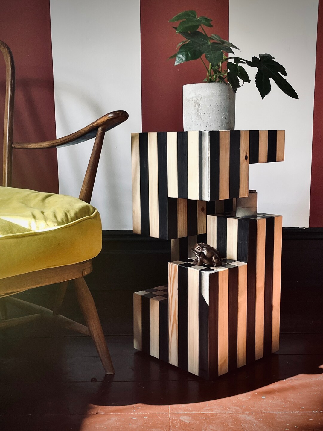 Sculptural Chess End Table | Black and White Maximal Modern Side Table ...
