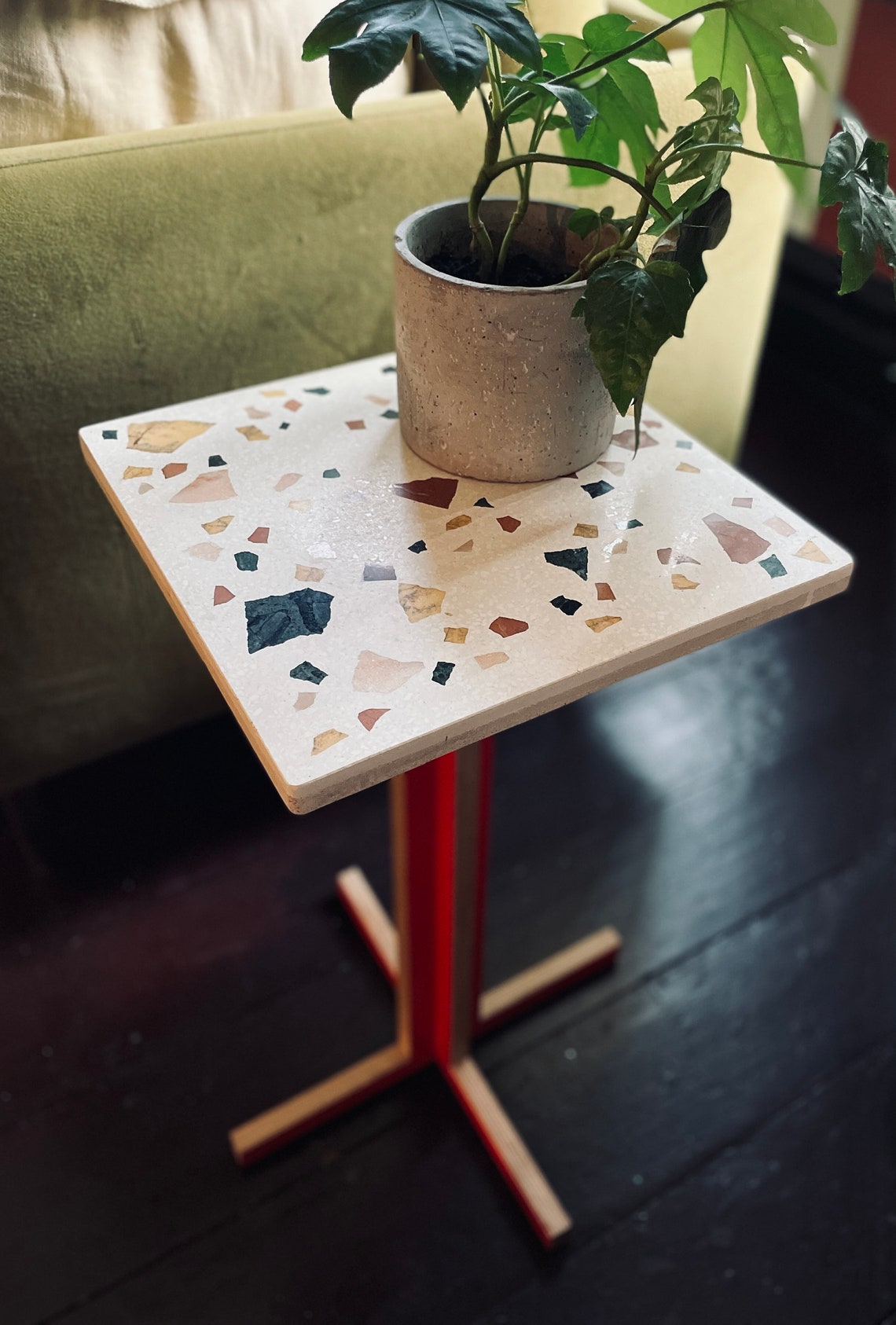 Terrazzo Side Table Solid Real Terrazzo & Poppy Red Birch Occasional ...