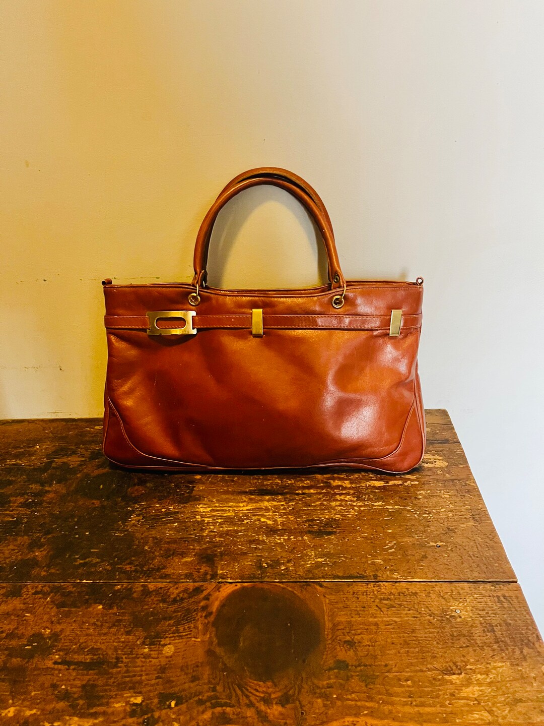 Classic 70s Brown Leather Tote Bag - Etsy