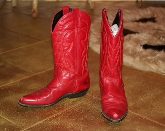 AMAZING VINTAGE RED LEATHER COWBOY BOOTS WOMENS SIZE 8 - Etsy
