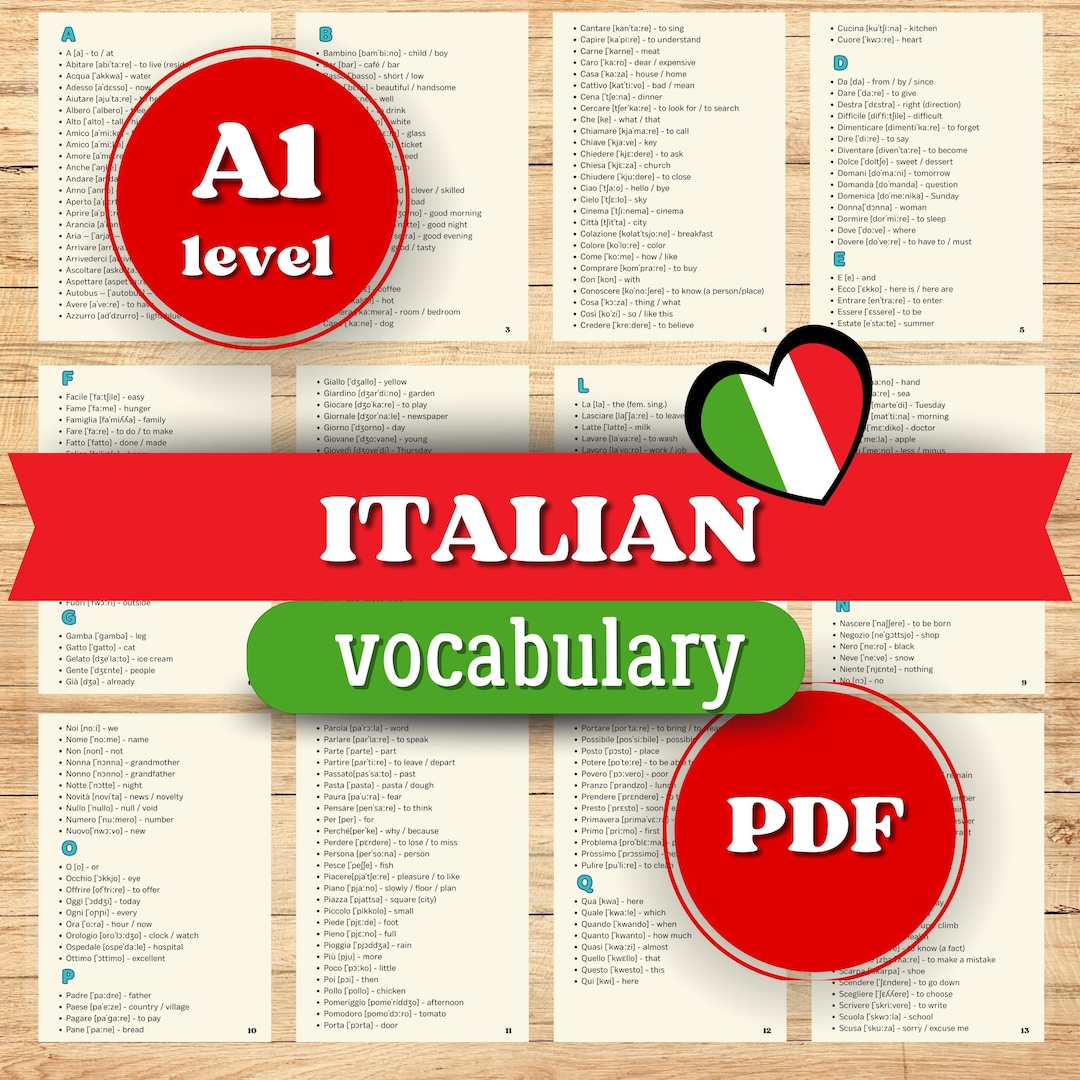 Italian A1 Vocabulary PDF Bundle. Essential Beginner Words, Greetings ...