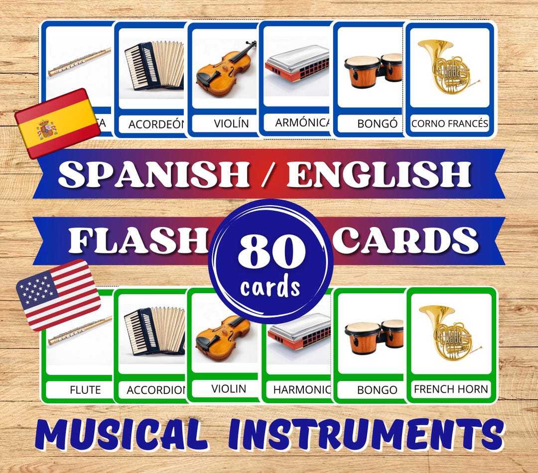Musical Instruments Montessori Cards Spanish and English. Printable ...