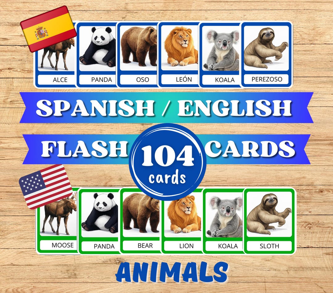 Flash Cards Spanish & English. Animals Montessori Cards. Printable ...