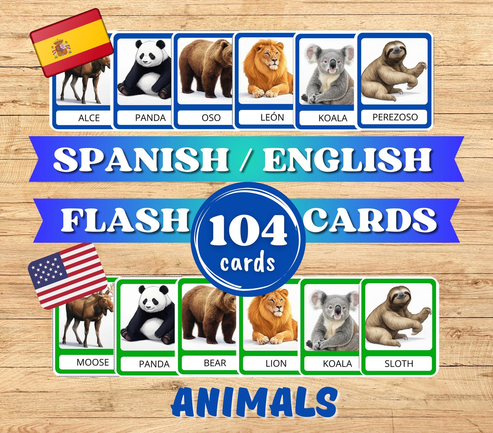 Flash Cards Spanish & English. Animals Montessori Cards. Printable ...
