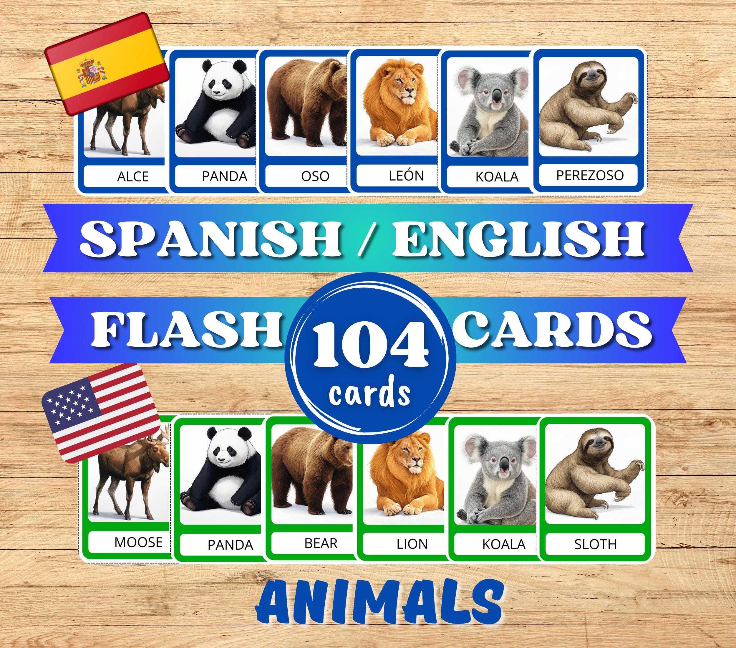 Flash Cards Spanish & English. Animals Montessori Cards. Printable ...