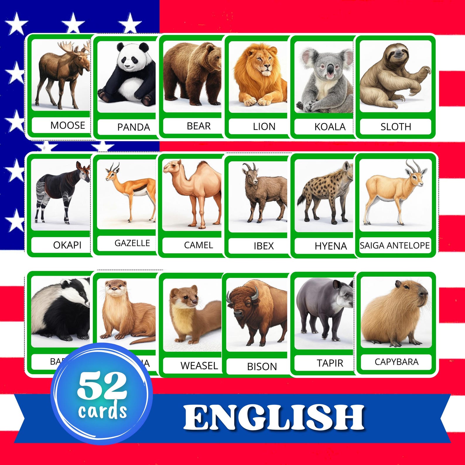 Flash Cards Spanish & English. Animals Montessori Cards. Printable ...