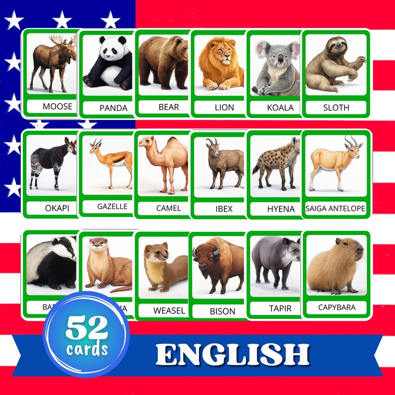 Flash Cards Spanish & English. Animals Montessori Cards. Printable ...