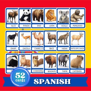 Flash Cards Spanish & English. Animals Montessori Cards. Printable ...