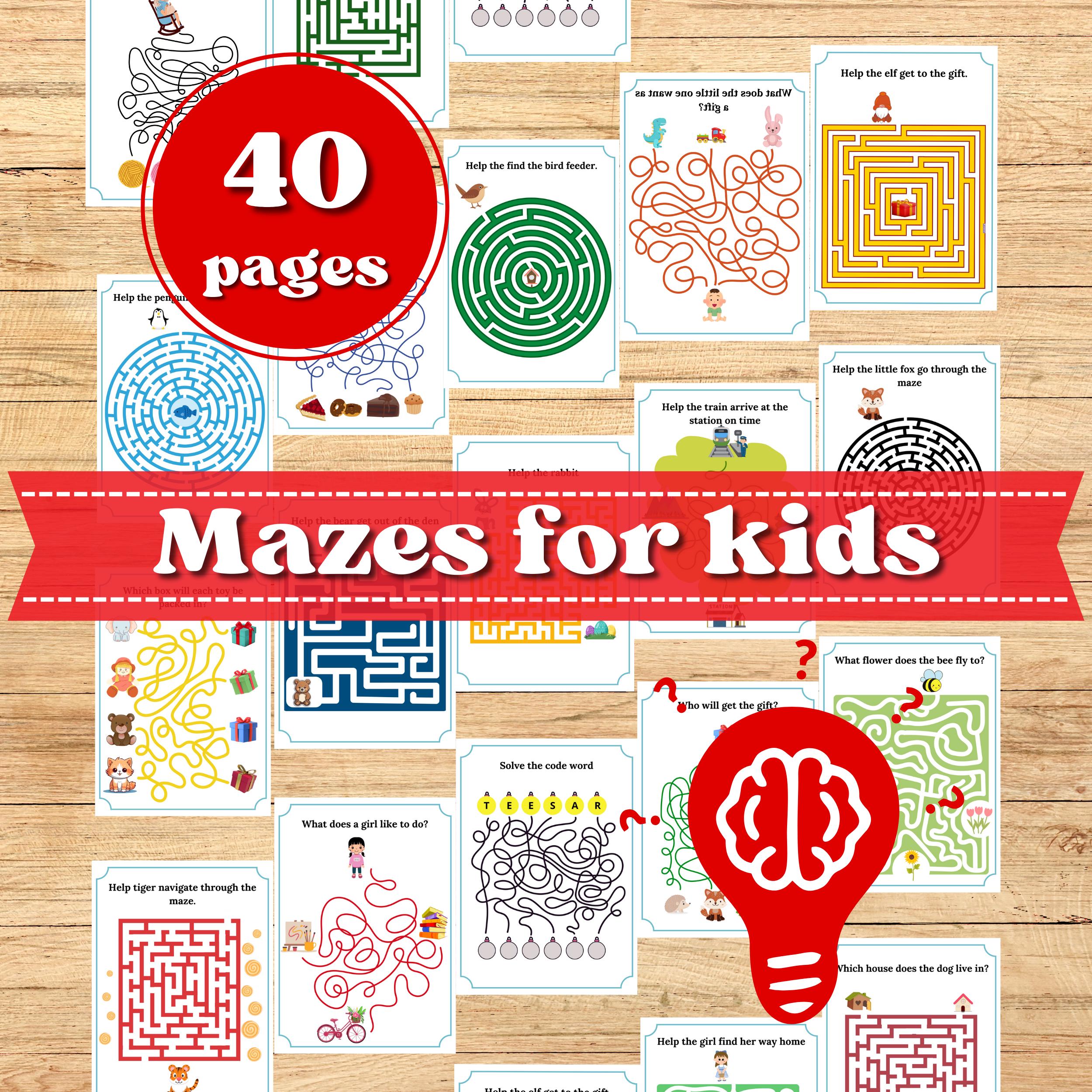 Maze Worksheets for Kids. 40 Maze Busy Book Printable. Labyrinth for ...