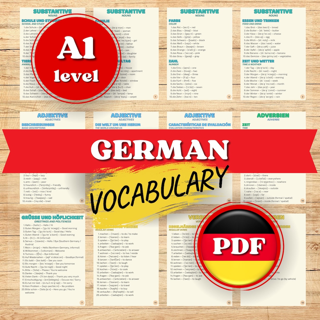 German A1 Vocabulary Study Guide: Printable PDF Bundle - Etsy