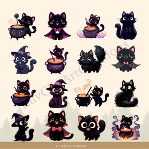 30 Black Cat Halloween Bundle SVG, Halloween Cat Witch Svg, Cat Clipart ...