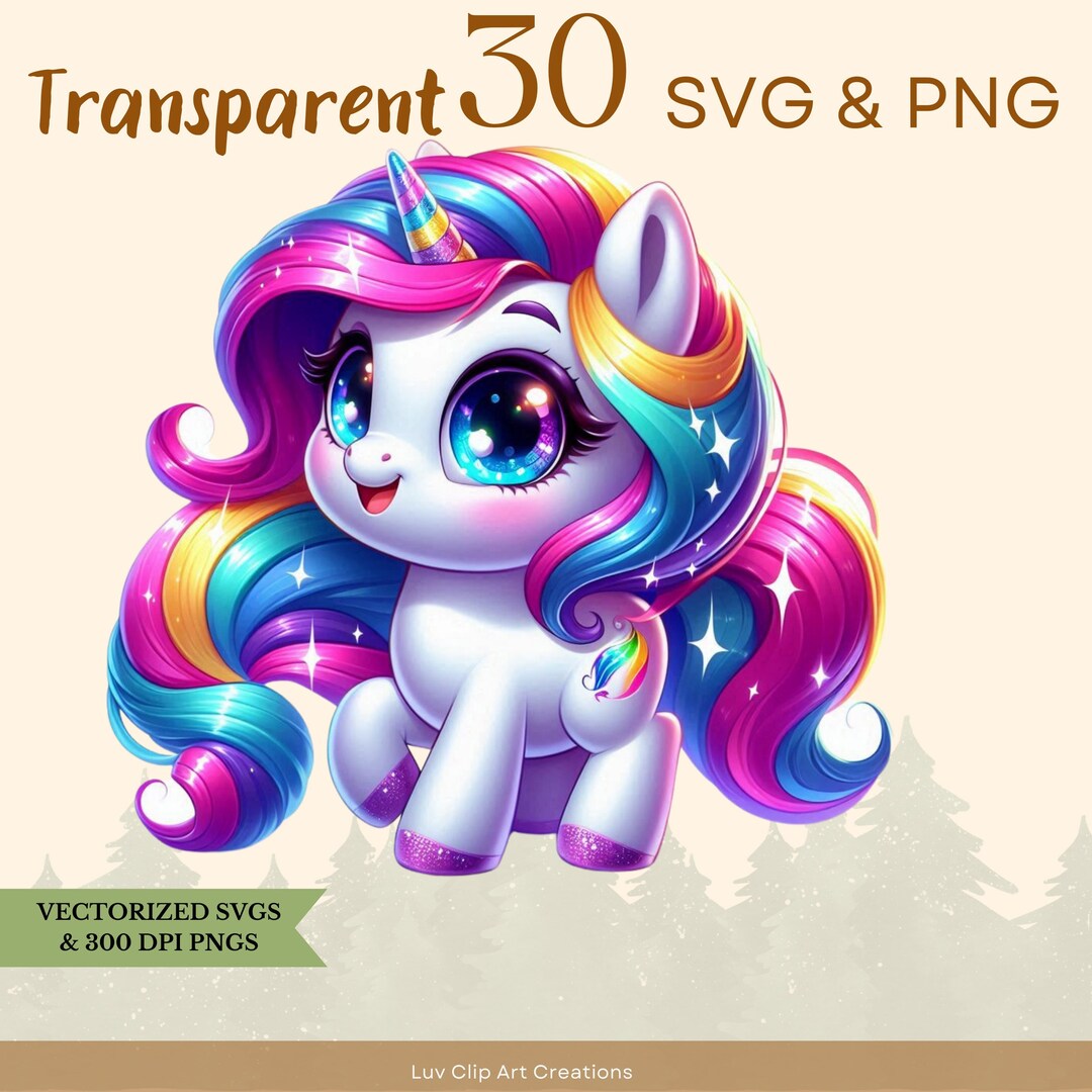 30 Rainbow Unicorn Clip Art Bundle SVG & PNG, Unicorn Tumbler Wrap ...