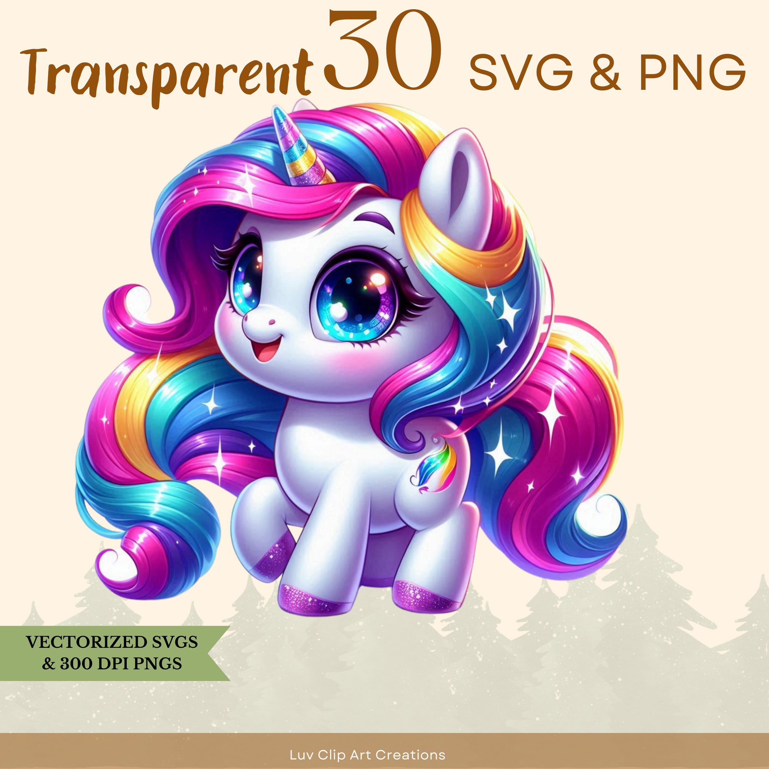 30 Rainbow Unicorn Clip Art Bundle SVG & PNG, Unicorn Tumbler Wrap ...