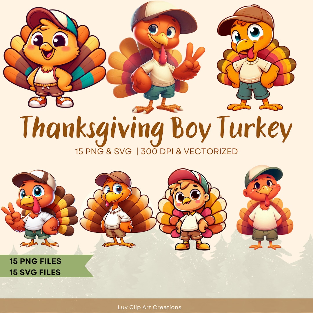15 PNG & SVG Boy Turkey Bundle, Thanksgiving Boy Turkey Png, Turkey Svg ...