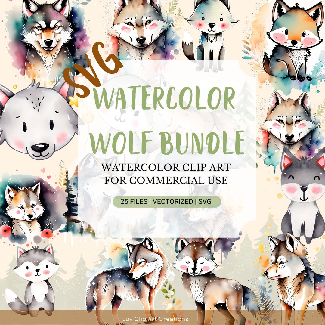 Wolves Watercolor Clipart Bundle Wolf SVG Bundle, Art Wolf Shirt Svg ...