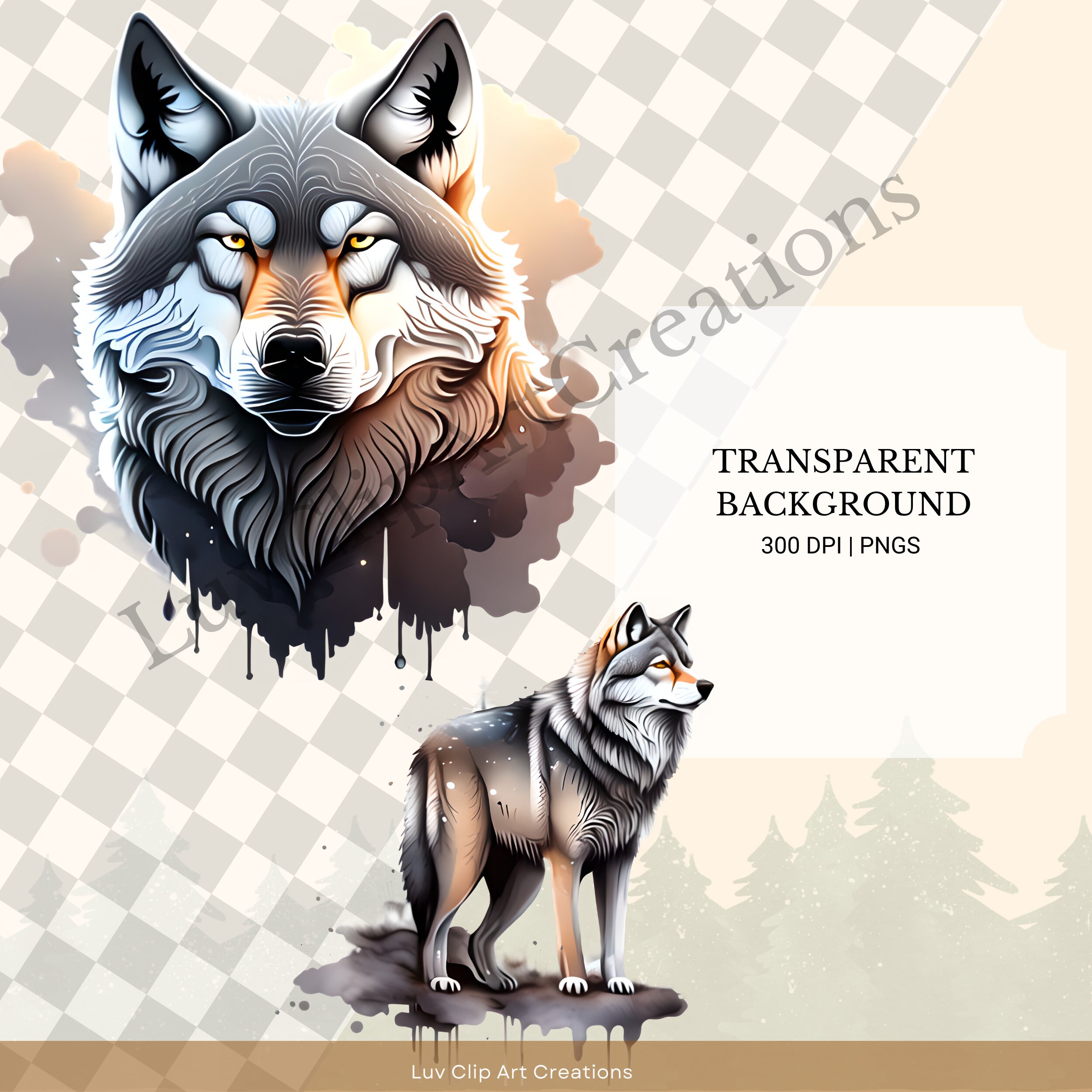 Wolf Clip Art, 3D Wolf PNG Bundle, Wolf Face,wolf PNG Files,wolf Head ...