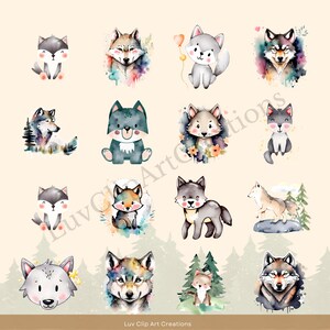 Wolves Watercolor Clipart Bundle - 25 PNG Bundle, Wolf Head, Standing ...