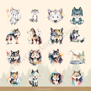 Wolves Watercolor Clipart Bundle - 25 PNG Bundle, Wolf Head, Standing ...