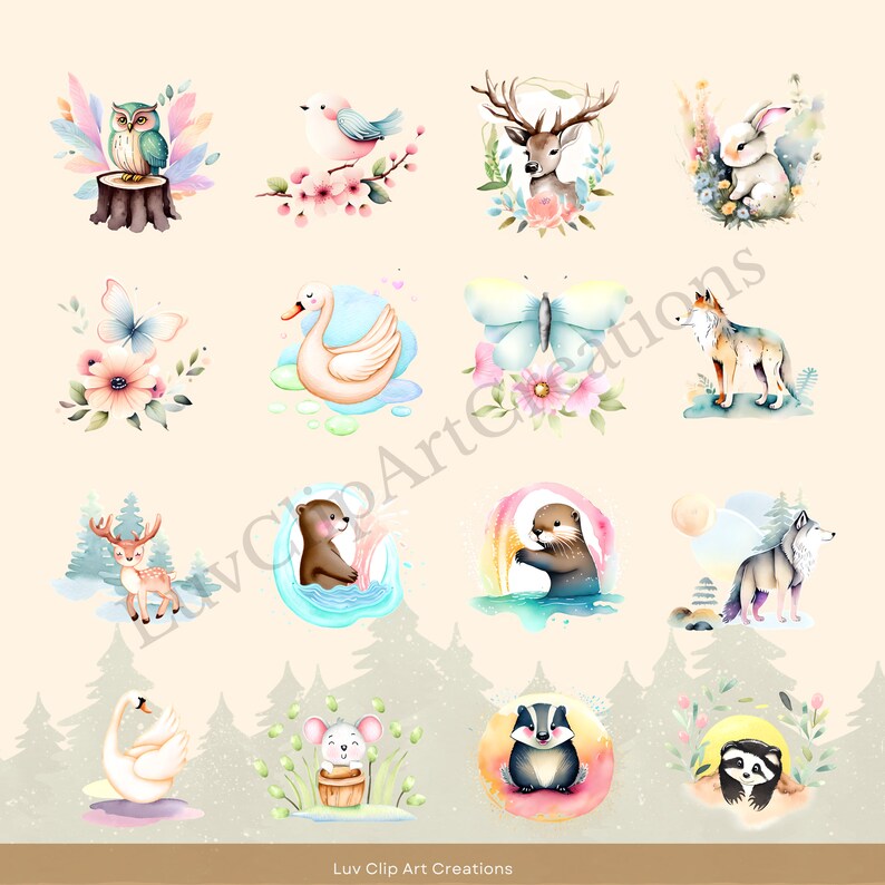 Woodland Animals Clip Art Bundle SVG&PNG, Boho Baby Clipart, Wolf Svg ...