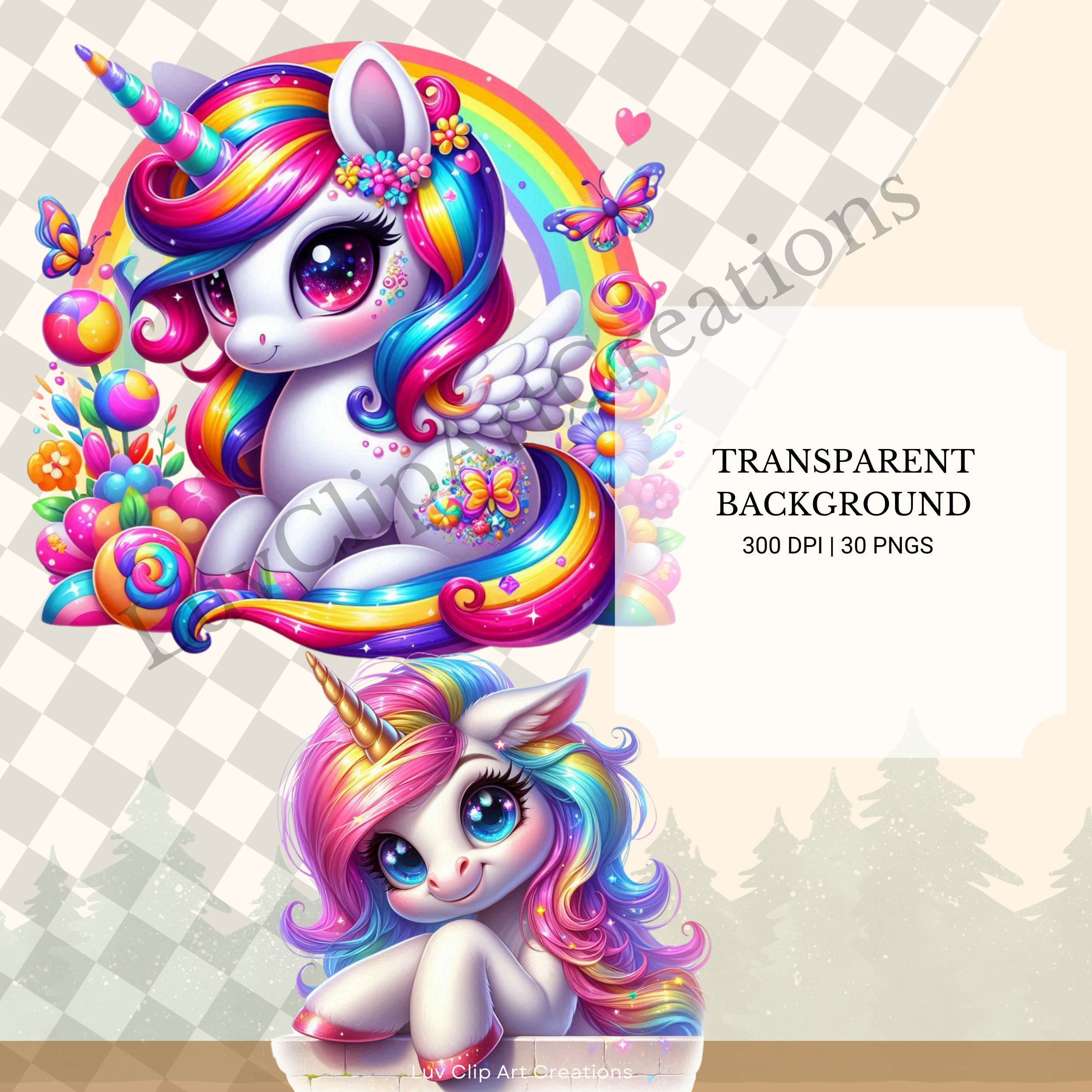 30 PNG Rainbow Unicorn Clip Art Bundle, Unicorn Tumbler Wrap, Baby ...