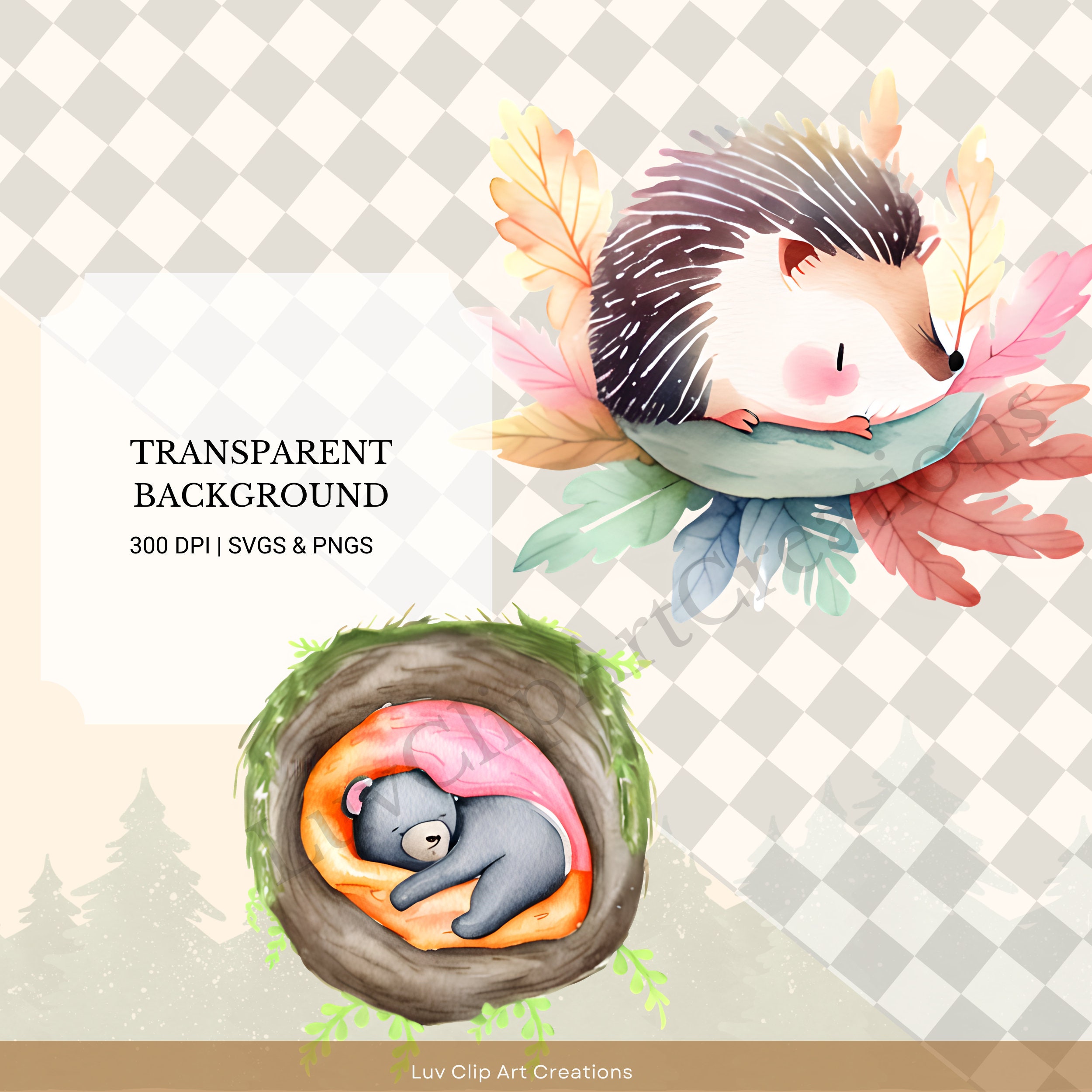 Woodland Animals Clip Art Bundle SVG&PNG, Boho Baby Clipart, Wolf Svg ...