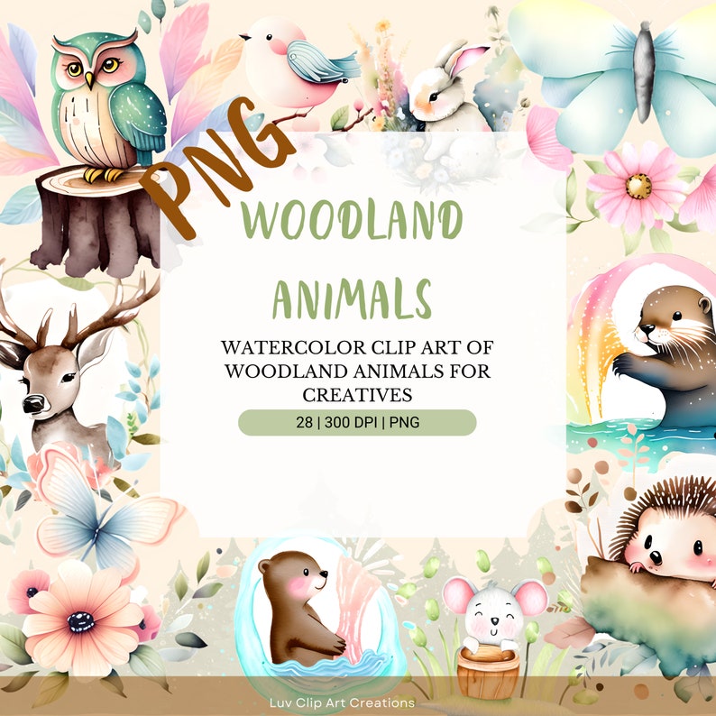 Woodland Animals Clip Art Bundle PNG, Boho Baby Clipart, Wolf Svg, Wolf ...