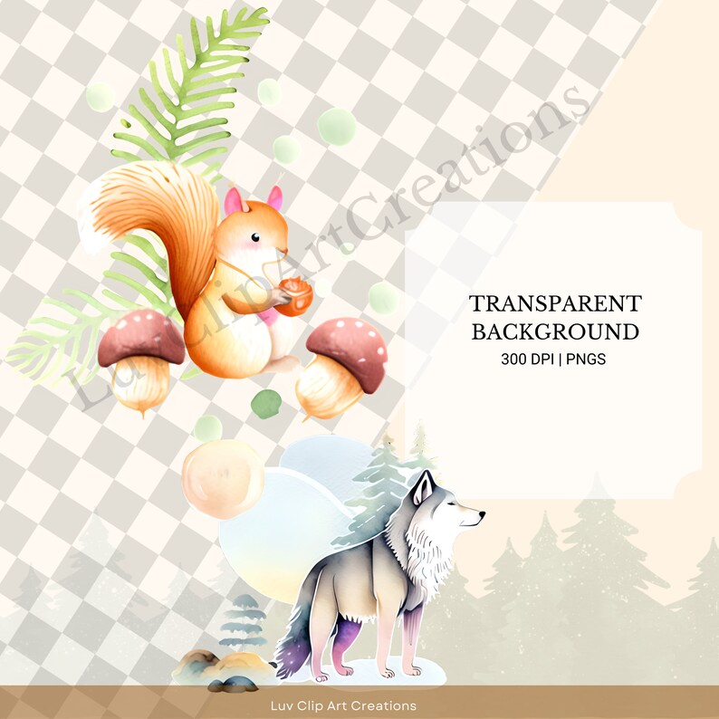 Woodland Animals Clip Art Bundle PNG, Boho Baby Clipart, Wolf Svg, Wolf ...