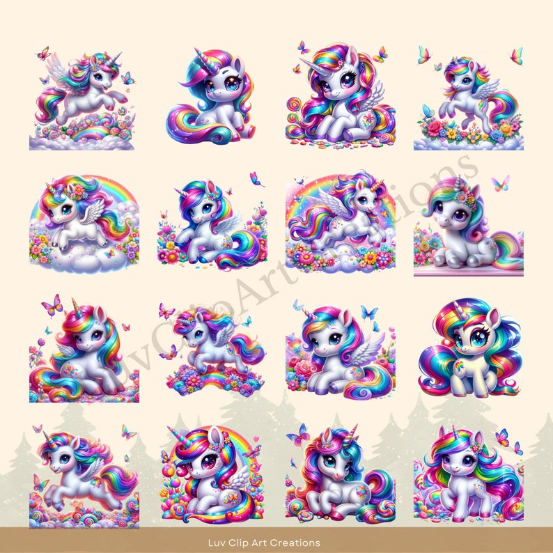 Rainbow Unicorn Clipart Bundle, Watercolor Baby Unicorns (30 PNG) - Etsy