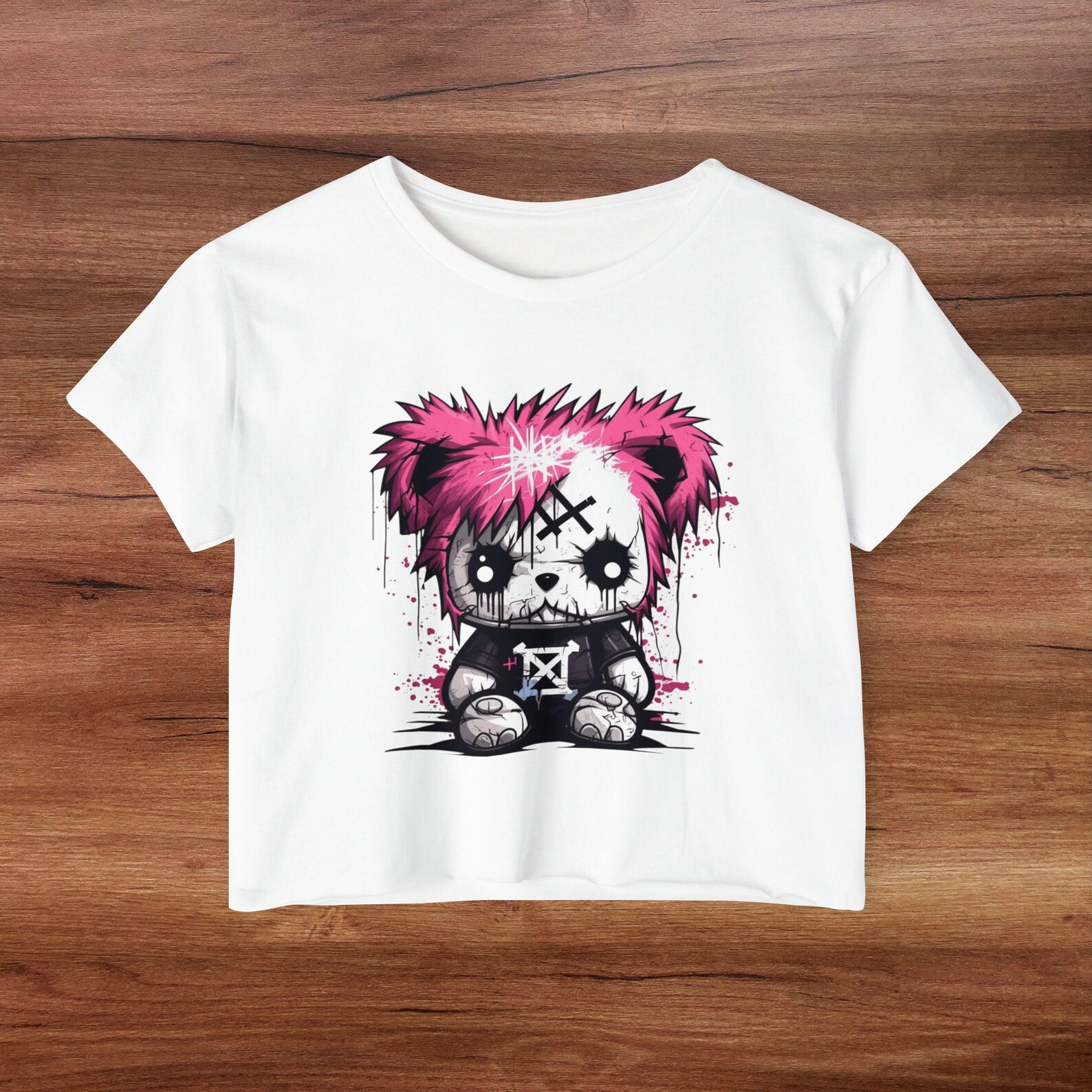 Hot Pink Emo Wounded Bear Women's Punk Baby Tee Crop Top - Etsy