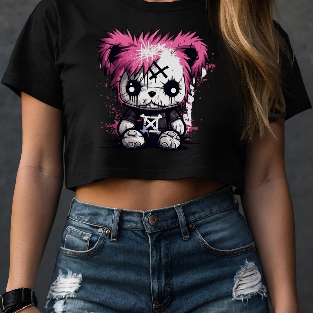 Hot Pink Emo Wounded Bear Women's Punk Baby Tee Crop Top - Etsy