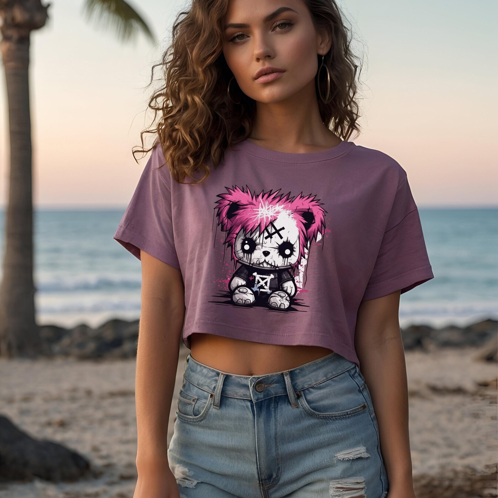 Hot Pink Emo Wounded Bear Women's Punk Baby Tee Crop Top - Etsy