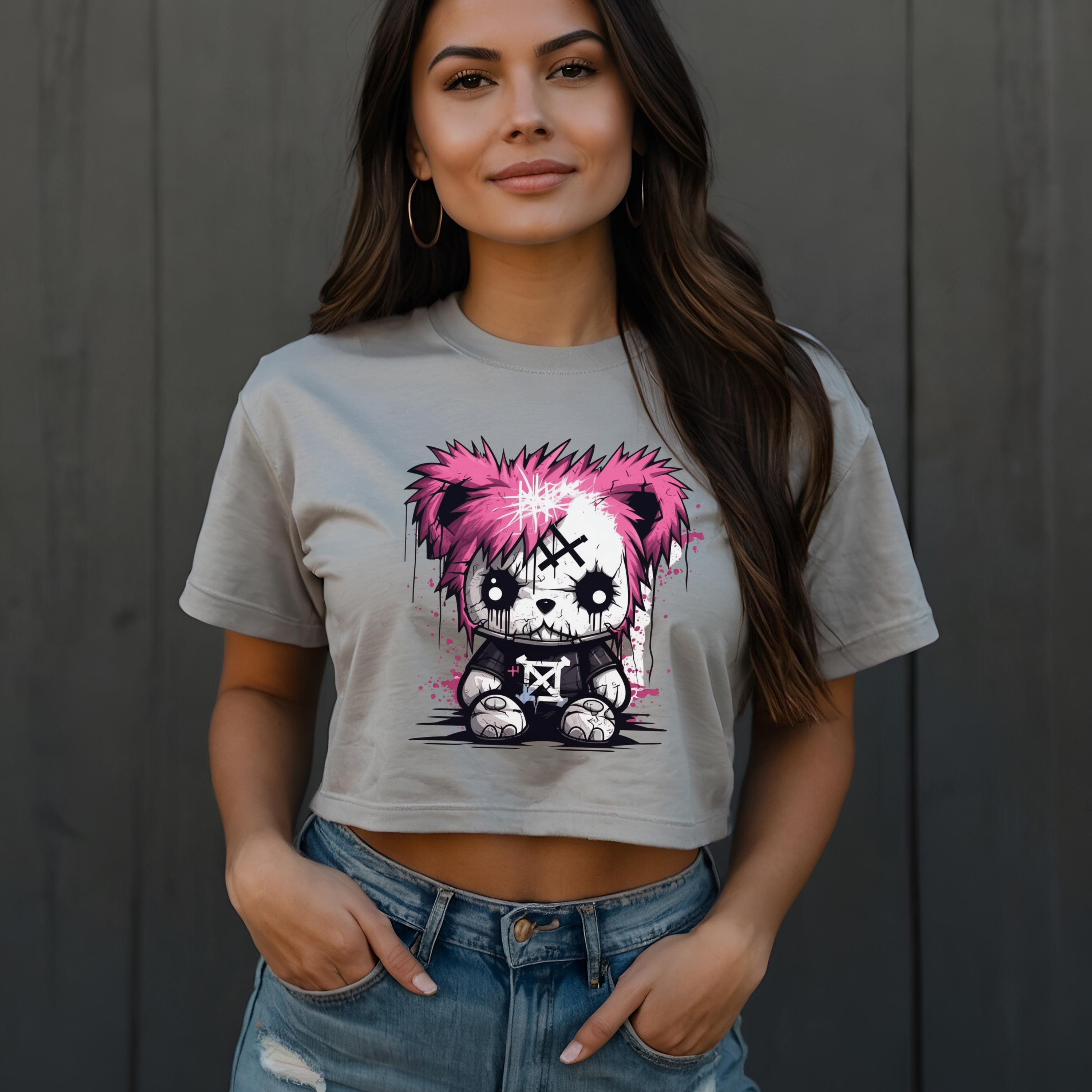 Hot Pink Emo Wounded Bear Women's Punk Baby Tee Crop Top - Etsy