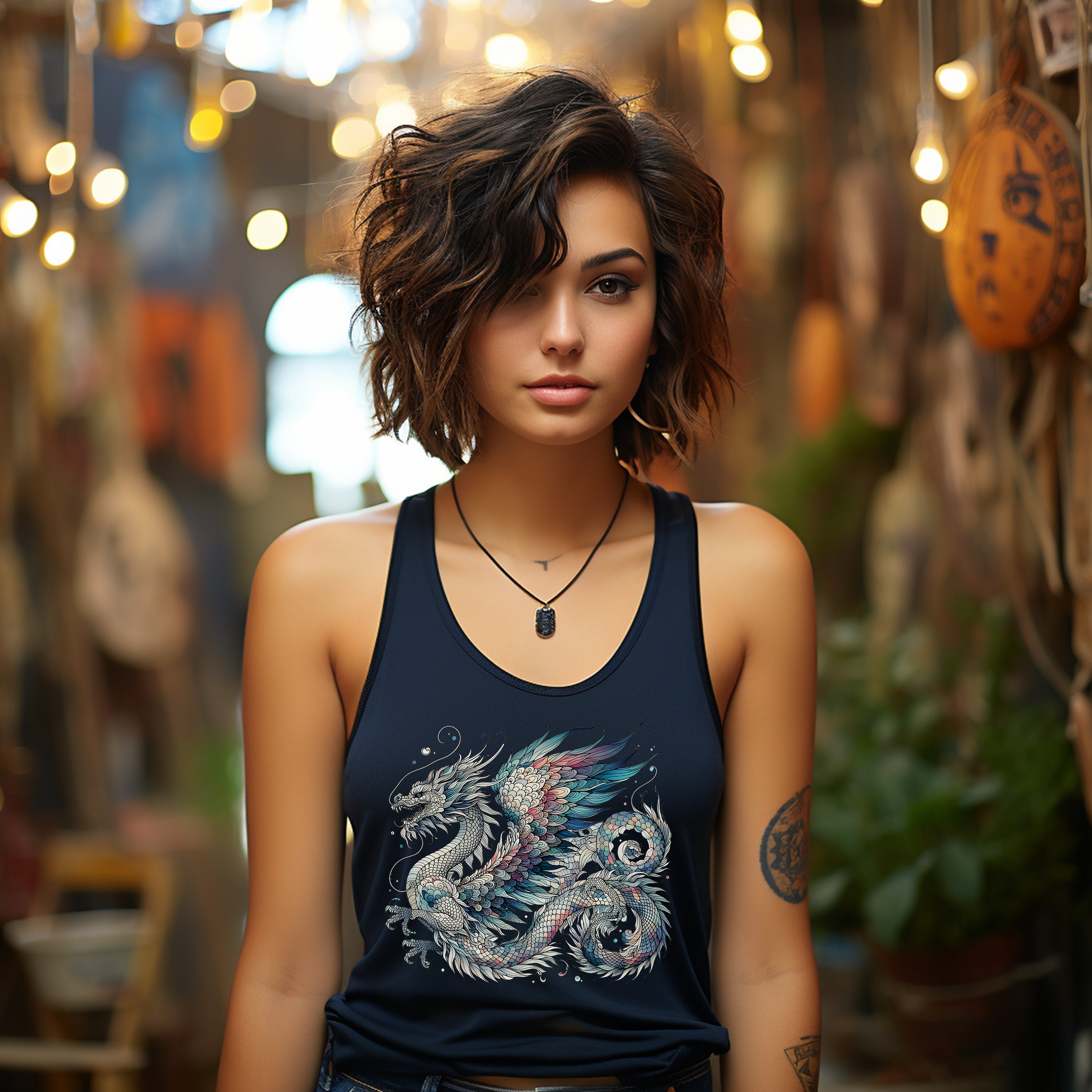 Mystical Watercolor Style Powerful Blue Dragon Women's Ideal Racerback ...