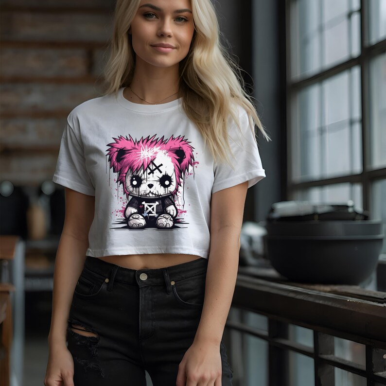 Hot Pink Emo Wounded Bear Women's Punk Baby Tee Crop Top - Etsy